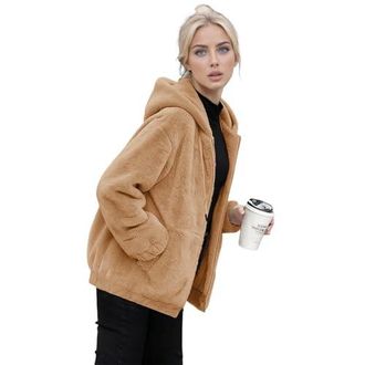 Generic Veste polaire surdimensionn&eacute;e doubl&eacute;e Sherpa pour femme - Cardigan doux ouvert sur le devant avec capuche et poches pour une tenue d&eacute;contract&eacute;e dhiver