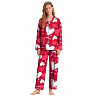 Generic Ensemble de pyjama 2 pi&egrave;ces en satin de soie pour femmes - Haut &agrave; manches longues &agrave; revers boutonn&eacute; avec pantalon long - V&ecirc;tement de d&eacute;tente d&eacute;contrac