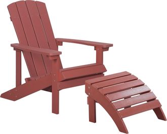 Beliani Moderner Muskoka Gartenstuhl Kunstholz Rot mit Hocker Armlehnen Adirondack