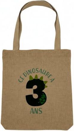 Fabulous Sac Shopping Tote Bag Aspect Lin - Ce Dinosaure &Agrave; 3 Ans Anniversaire Celebration Enfant Cadeau - Sac de Courses Toile Epaisse 360g Beige Naturel Cabas