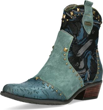 Laura Vita Damen Stiefelette gemusterter Cowboy Boot mit Nieten Hicnio 20, Größe:39 EU, Farbe:Türkis