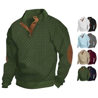Generic Pull de sport &agrave; manches longues pour homme, pull d&eacute;contract&eacute; &agrave; manches longues avec bouton 1/4 pour lautomne et lhiver, vert militaire, 3XL