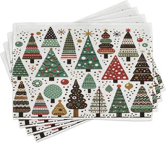 Abakuhaus Platzmatten, Einfaches Waldmuster, Waschbare Stoff Esszimmer Küche Tischdekorations Digitaldruck, Jadegrün Weiß Paprika