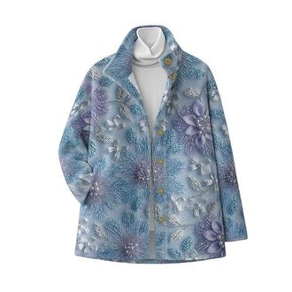 Keephen Snowflake 3D Impression Femmes Boho Flou Polaire Vestes Léger Flanelle Revers Col Manteaux Hiver Confortable Peluche Vêtement extérieur