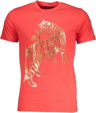 Cavalli Rotes Tiger-Print Crew Neck T-Shirt - - Tops - Herren - Rot - L