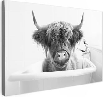 MuchoWow © Leinwand 120x80 cm Deko Schlafzimmer Aesthetic Leinwandbilder Badezimmer WC Toilette Gemälde Geschenk Living Room Decoration Schottischer Hochländer