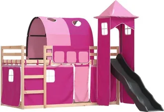 vidaXL Vidaxl - Lit superpos&eacute; avec toboggan et rideaux rose 80x200 cm