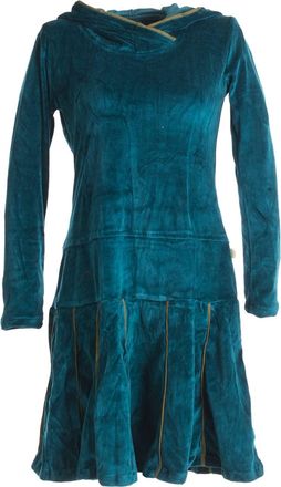 vishes Alternative Bekleidung - Samt Minikleid mit Kapuze Cape Kleid t&uuml;rkis 34-36