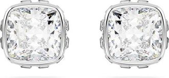 Swarovski Clous doreilles Birthstone, Taille Carré, Avril, Blanches, Métal rhodié