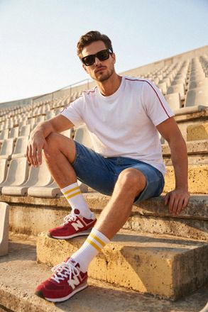 Trendyol MAN Herren Wei&szlig; Colour-Block Kurz Relaxed Fit T-Shirts