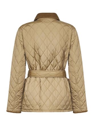 Burberry Womens Belted Quilted Jacket Beige Nylon Polyamide Bomber
