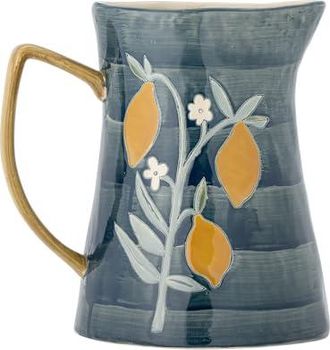 Bloomingville Creative Collection Feriha Krug in der Farbe Blau mit Zitronen Motiv aus Steingut, 24x18,5 cm, 3,1 L, 82060469