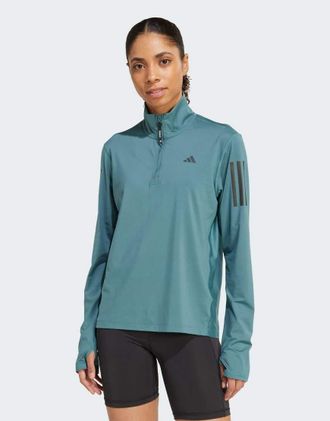 adidas adidas Performance - Own the Run - Veste &agrave; col zipp&eacute; - Bleu sarcelle d&eacute;lav&eacute;