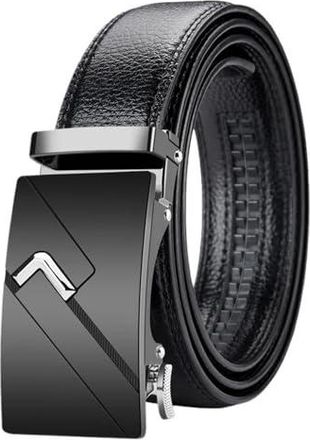Generic Ceinture automatique en cuir v&eacute;ritable pour homme avec boucle en alliage et cliquet, Noir, 130 cm