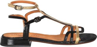 Chie Mihara Femme, Chaussures, Noir, Taille: 38 1/2 EU Sandales Plates en Cuir avec Bride Cheville