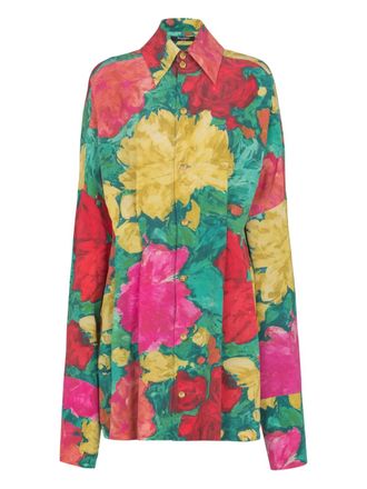 Balmain Hemdkleid mit Blumen-Print - Gr&uuml;n