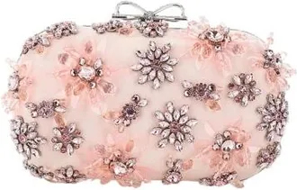 Self Portrait Femme, Sacs, Rose, Taille: ONE Size Pochette de soir&eacute;e florale en satin et cristaux