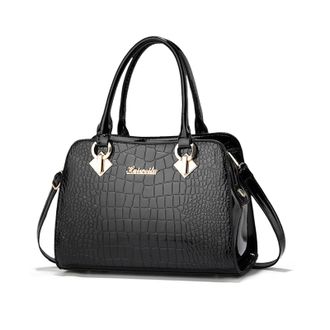 Nicole & Doris Moderne Handtaschen Damen Henkeltasche Elegante Mittelgro&szlig; Schultertasche Lackleder Umh&auml;ngetasche f&uuml;r B&uuml;ro Schule Einkauf Schwarz