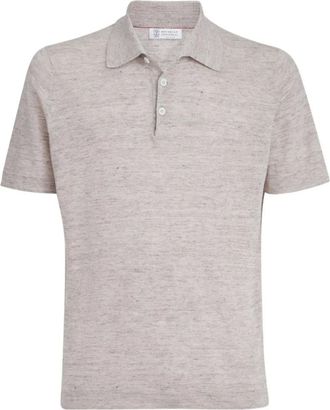 Brunello Cucinelli Homme, Tops, Beige, Taille: 2XL Polo en maille de lin et de coton