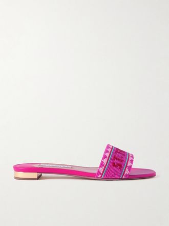 Aquazzura St. Tropez Pantoletten Aus Leder Mit Zierperlen - Pink