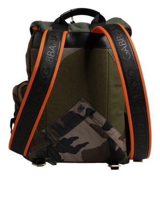 Dolce & Gabbana Mens Military Green Camouflage Patchwork Backpack Cotton Calf Leather
