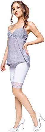 FUTURO FASHION LKL Legging court dété pour femme avec dentelle florale en coton uni, blanc, 42