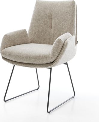 DELIFE Esszimmerstuhl Clea-Flex Webstoff Soft Beige Kufengestell Schwarz, Esszimmerst&uuml;hle