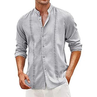 Generic Chemise en coton blanc en lin pour homme, chemise de plage blanche, chemises habill&eacute;es en lin pour hommes, hauts &agrave; manches courtes, hauts pour hommes,