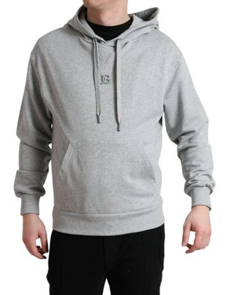 Dolce & Gabbana Mens Gray Cotton Logo Hooded Sweatshirt Sweater Clothing