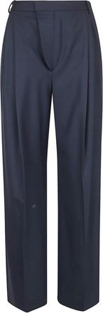 Victoria Beckham Femme, Pantalons, Bleu, Taille: 36 FR Pleated Wide Leg Trouser