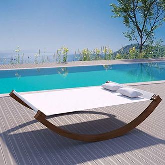 Concept Usine | Hamac 2 Places &agrave; Bascule | Design AMADORA Bois & Beige | Transat pour 2 Personnes | Confortable & R&eacute;sistant | Lit de Jardin en Bois en M&eacute;l&egrave;ze | Id&eacute;a