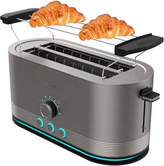 Cecotec Vertikaler Toaster aus Edelstahl mit doppeltem langen Schlitz Shine&Toast Extra Double. 1400W, Kapazität für 4 Scheiben, Breite Schlitze von 3,8 cm, L
