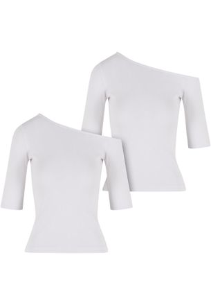 Urban Classics Ladies Organic Asymmetric Rib Tee 2-Pack White+White, L