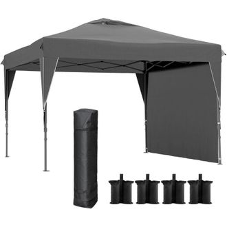 OUTSUNNY Tonnelle pop-up barnum pliant 3 x 3 x 2,65 m - paroi lat&eacute;rale amovible, sac transport, sacs &agrave; lester - acier toile gris