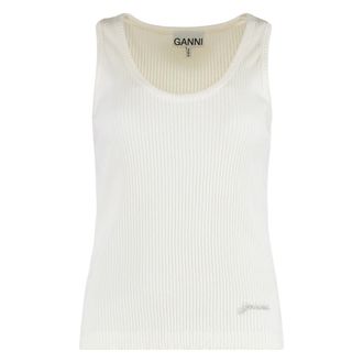 Ganni Geripptes Tanktop - - Tops - Damen - Wei&szlig; - M