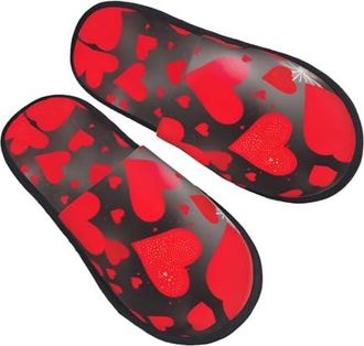 Generic Respirant Pantoufles Hommes Motif de feux dartifice Coeurs rouges Chausson Maison L&eacute;g&egrave;re Chaussons en Peluche pour Homme Femme Ext&eacute;rieur L
