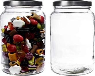 mikken Art Einmachglas 2er Set 1,7 Liter mit Schraubverschluss, Vorratsglas, Glasdose inkl. Beschriftungsetiketten (Silber)