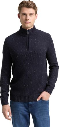 Tom Tailor Herren 1048713 Troyer Strickpullover mit Strukturmix, 36942-navy Melange Multi neps, M