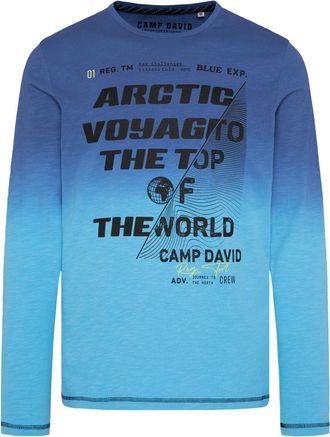 Camp David Herren Longsleeve Dip Dye mit Label Prints Power Blue, XXXL