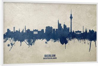 artboxONE Poster mit weißem Rahmen 90x60 cm Städte Berlin Germany Skyline PaintBlue - Bild Berlin City Cityscape