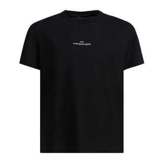 Maison Margiela Schwarzes Baumwoll-Jersey-T-Shirt mit umgekehrtem Logo - - Tops - Herren - Schwarzk - M