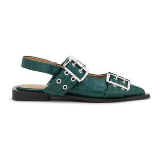 Ganni Gr&uuml;ne Feminine Schnalle Ballerina Croco Schuhe - - Shoes - Damen - Gr&uuml;n - 38 EU