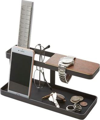 Yamazaki Tableware Yamazaki 2300 TOWER Tisch-Organizer, schwarz, Stahl/Holz, Minimalistisches Design, 24,5 x 9,7 x 11,3 cm (LxBxH)