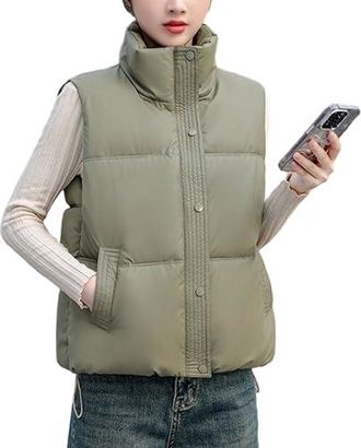 Generic Gilet surdimensionn&eacute; pour femme - Col montant - Fermeture &eacute;clair - Rembourr&eacute; - Avec cordon de serrage - Poches &agrave; ourlet, Vert, XXL