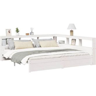 vidaXL Massivholzbett mit Regal ohne Matratze Wei&szlig; 180x200 cm Kiefer Vidaxl