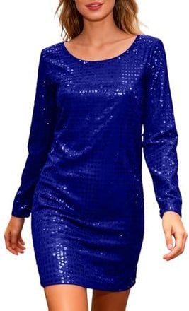 Generico Robe de soir&eacute;e sexy pour femme avec paillettes - Col en V brillant et &eacute;l&eacute;gant - Mini robe de club courte, bleu, Taille Unique