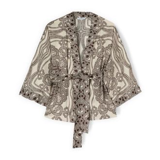 Motivi Femme, Blouses et Chemises, Beige, Taille: 42 FR Kimono en satin imprim&eacute;