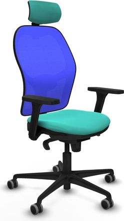 Piqueras y Crespo B&uuml;rostuhl mit 3D-Armen, h&ouml;henverstellbare Lendenwirbelst&uuml;tze und Kopfteil, h&ouml;henverstellbar und neigbar, Blau/T&uuml;rkis