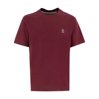 Brunello Cucinelli Baumwoll-Jersey Bedrucktes Logo T-Shirt - - Tops - Herren - Rot - XL