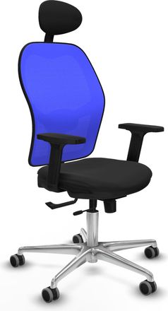 Piqueras y Crespo B&uuml;rostuhl mit 2D-Armen, h&ouml;henverstellbarer Lendenwirbelst&uuml;tze und festem Kopfteil, ausgestattet mit Syncro/Traslack und injiziertem Schaumstoff, Blau/